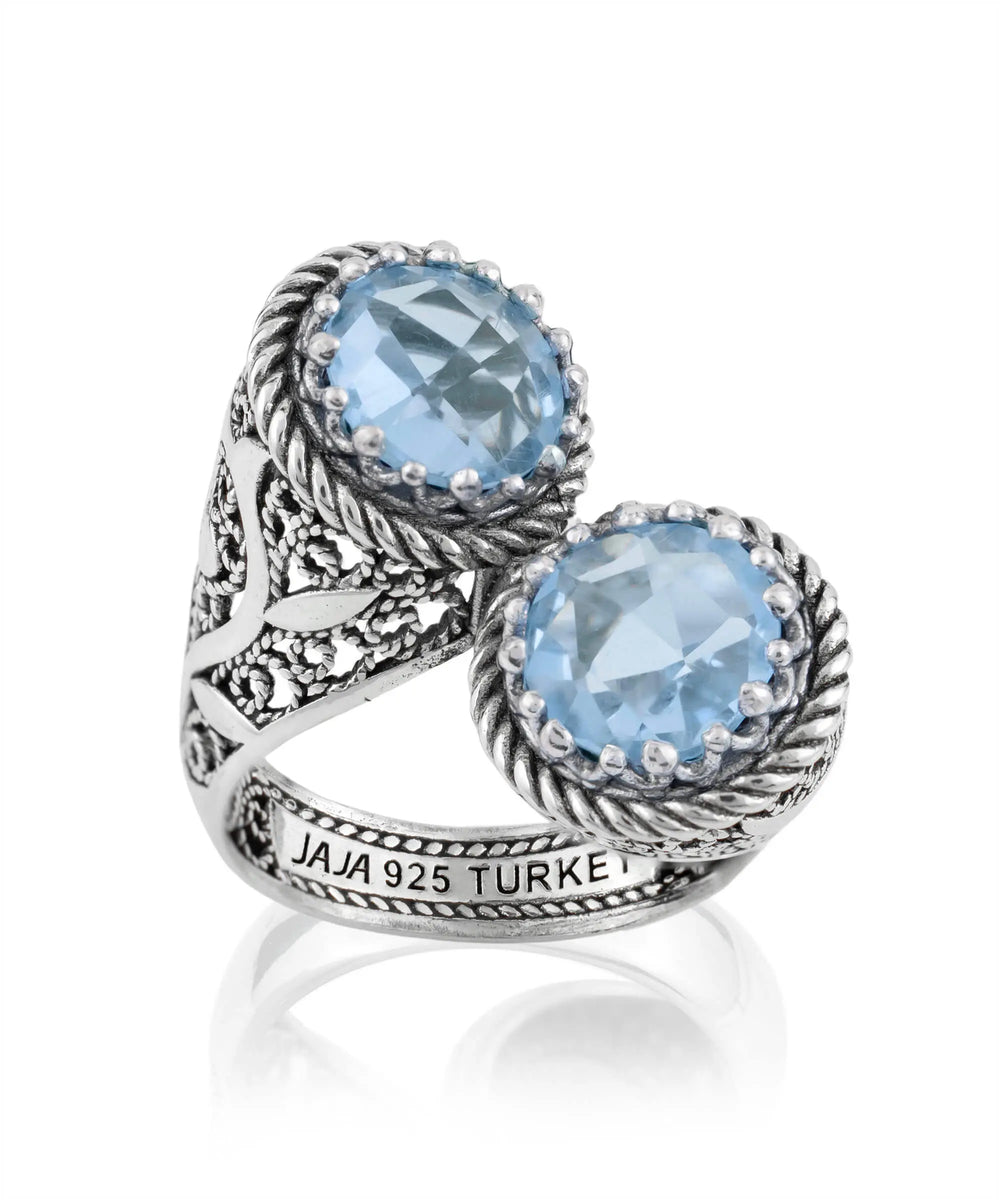 925 Sterling Silver Women's Bypass Ring with Sky Blue Topaz Gemstone– Filigranist Jewelry