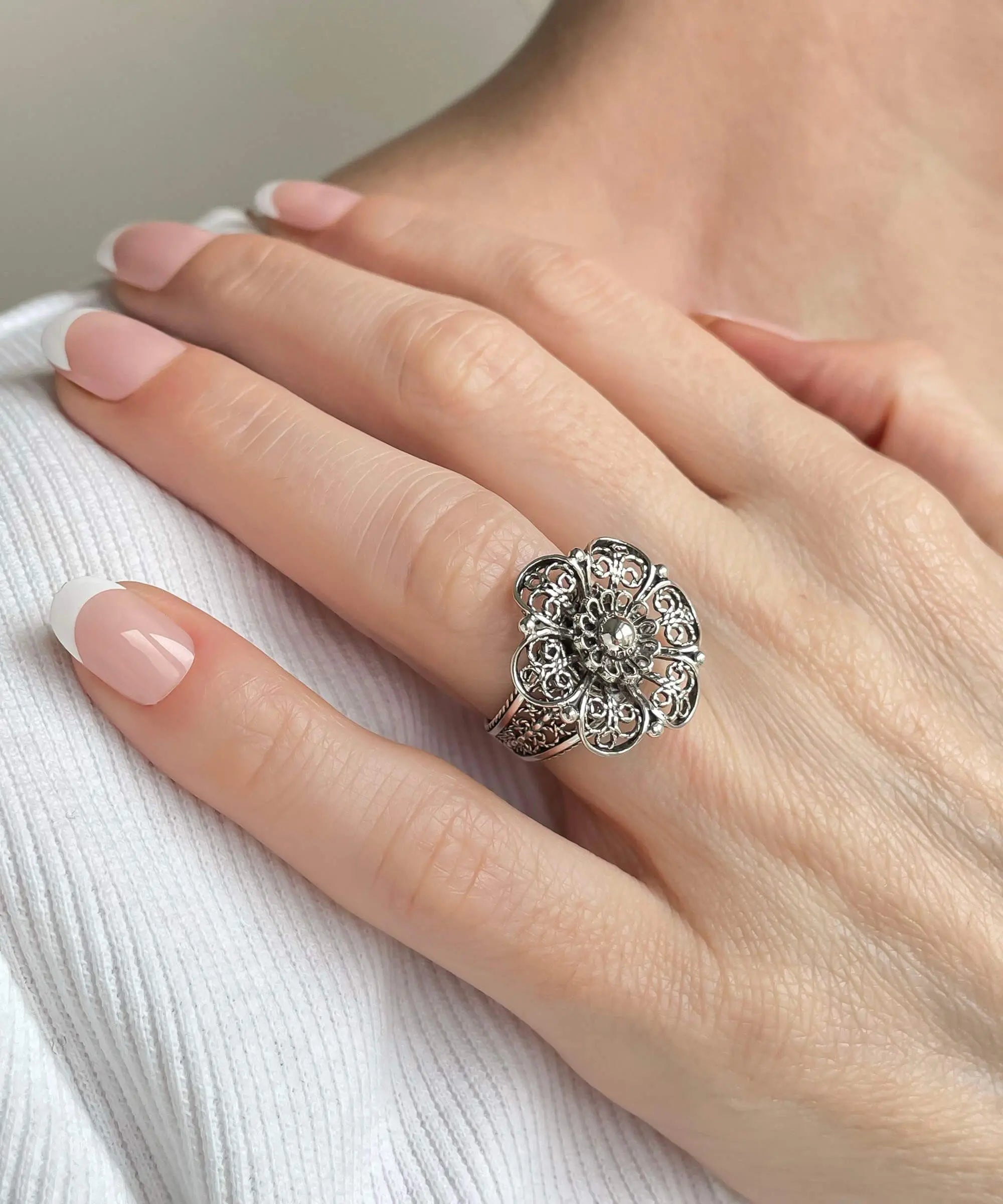 Daisy Flower Filigree Art Women Sterling Silver Statement– Filigranist ...