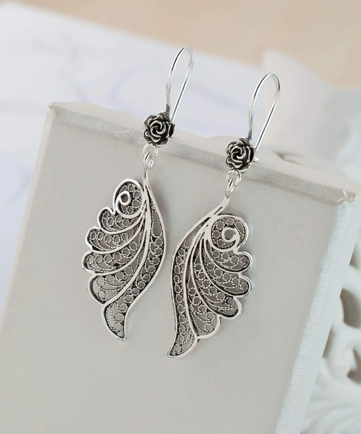 Filigree Art Angel Wings Women Sterling Silver Dangle Drop Earrings ...