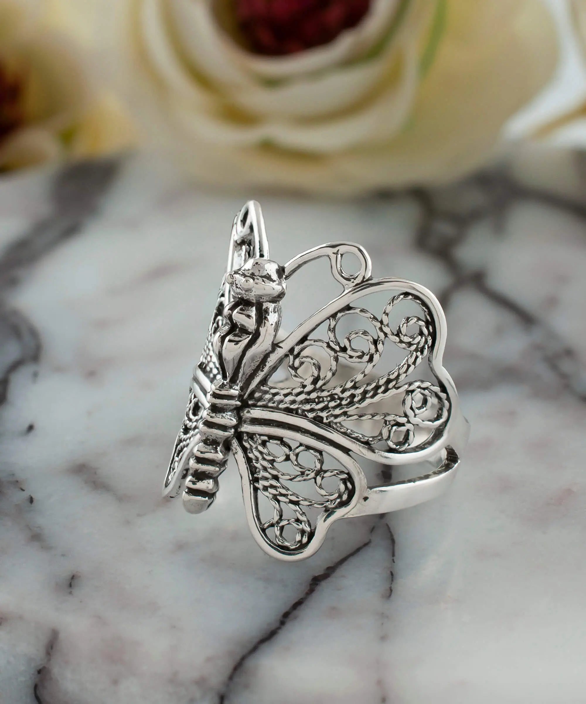 Filigree Art Butterfly Design Woman Silver Statement Ring– Filigranist ...