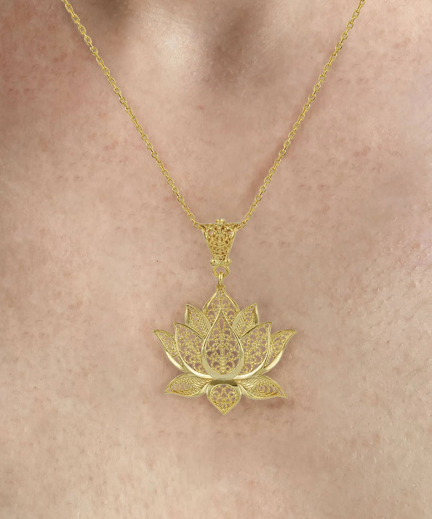 Filigree Art Gold Plated Silver Lotus Flower Women– Filigranist Jewelry