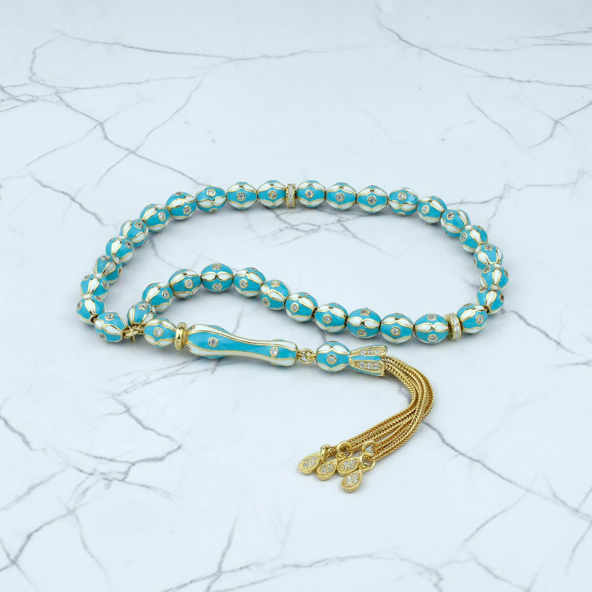 Gold Plated Silver 33 Beads Turquoise Enameled Tasbih Prayer Beads ...