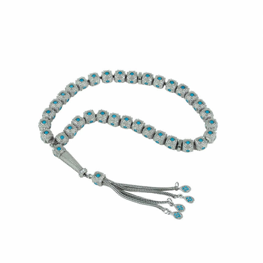 925 Sterling Silver 33 Beads Turquoise Enameled Tasbih Prayer Beads ...