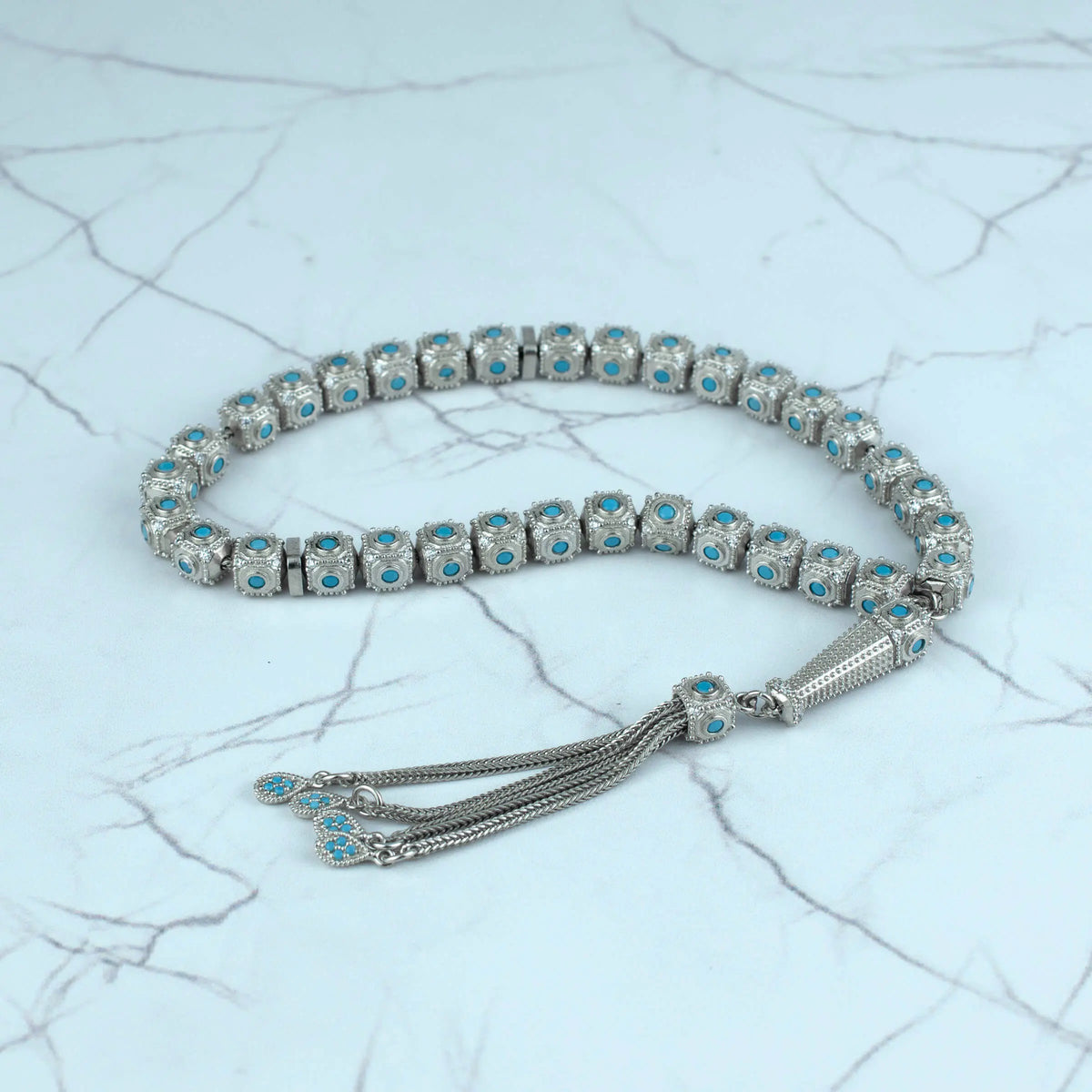 925 Sterling Silver 33 Beads Turquoise Enameled Tasbih Prayer Beads ...