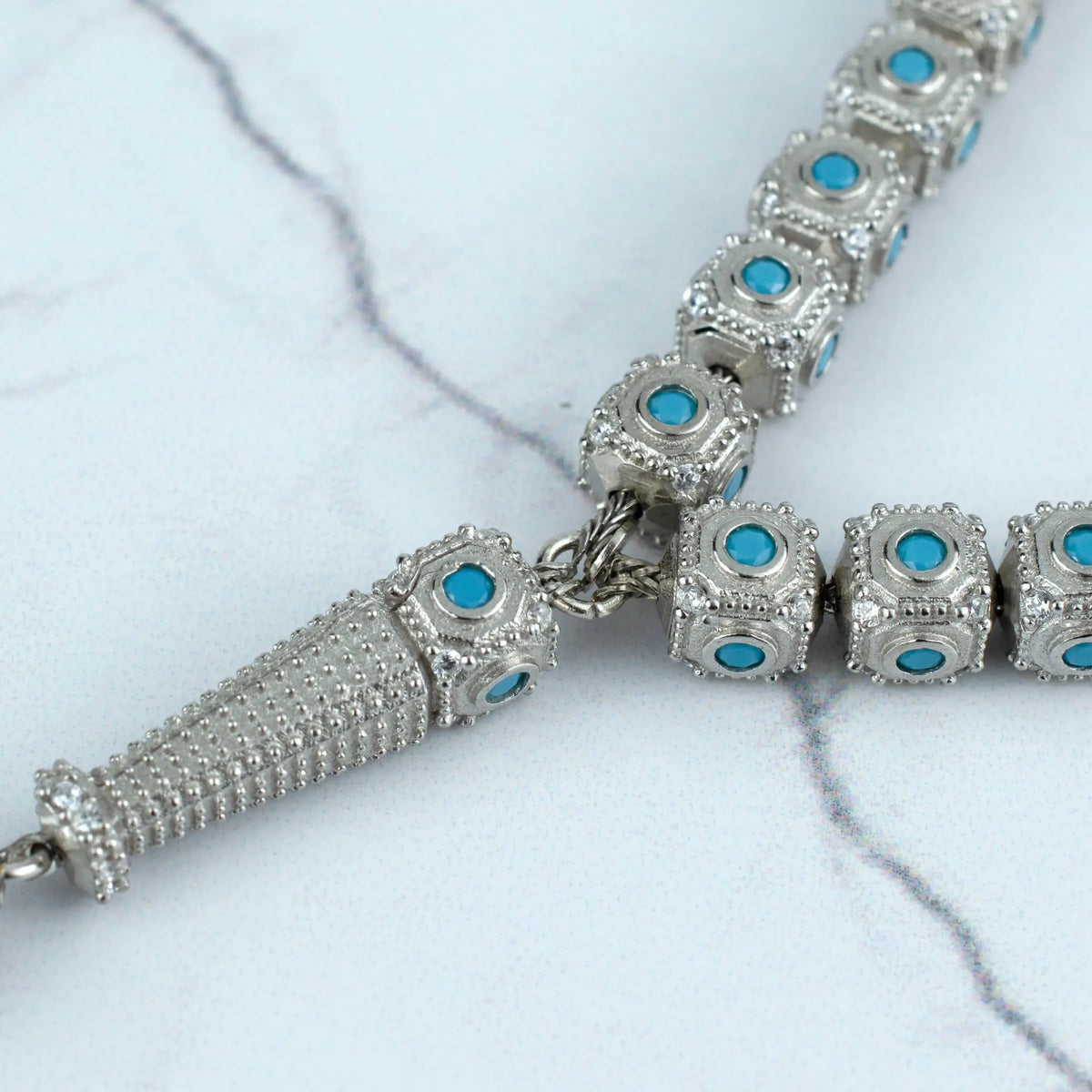 925 Sterling Silver 33 Beads Turquoise Enameled Tasbih Prayer Beads ...